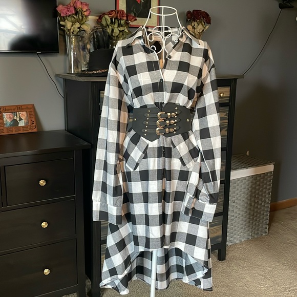Dresses | Nwt Black White Checkered Shirt Dress | Poshmark
